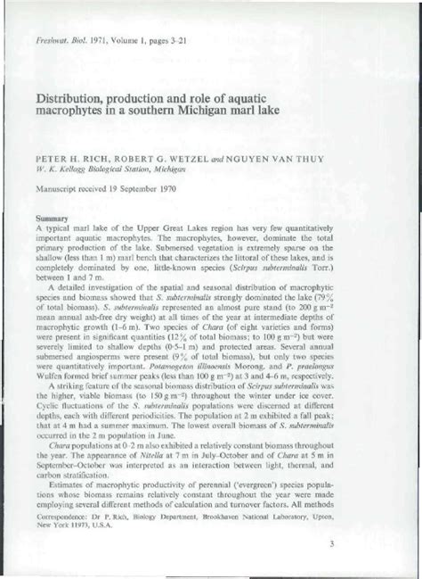 Pdf Distribution Production And Role Of Aquatic Macrophytes In A