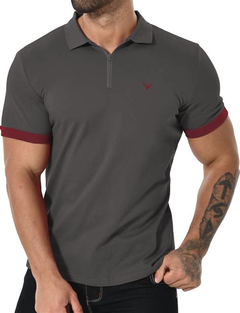 Haomeili Mens Short Sleeve Polo Shirts Quarter Zip Casual Slim Fit
