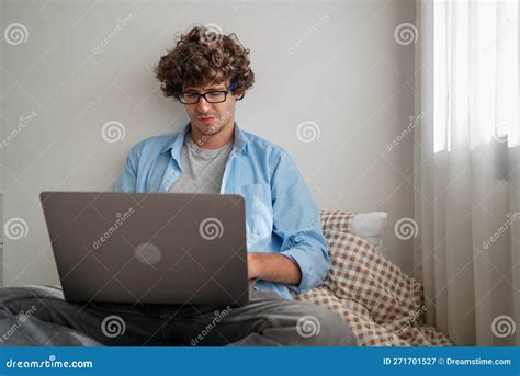 Happy Businessman Using Laptop Sending Email Working At Home Stock Image Image Of Conference