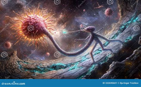 Viral Infection Microscopic View Of A Humanoid Cell Attacking A