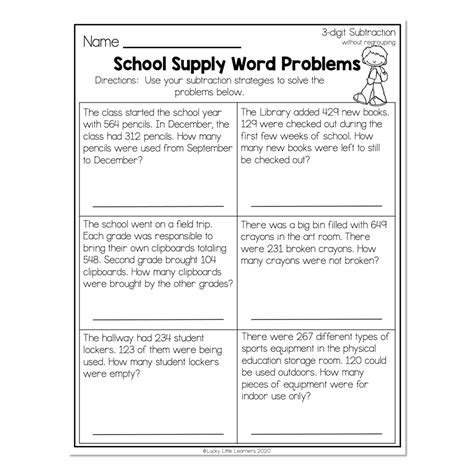 2nd Grade Math Worksheets 3 Digit Subtraction Without Regrouping