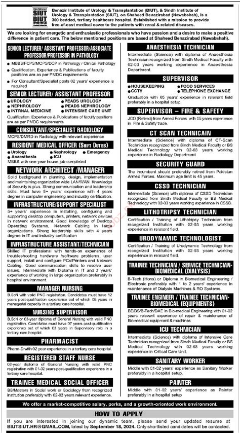 Sindh Institute Of Urology And Transplantation Siut Jobs 2024 2025 Job