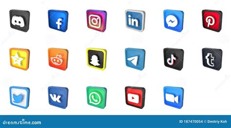 Gran Conjunto De íconos De Redes Sociales Populares 3d Renderización