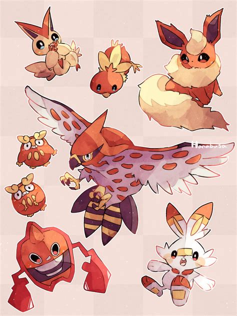 Hanabusaoekaki Darumaka Flareon Rotom Rotom Heat Scorbunny Talonflame Torchic Victini