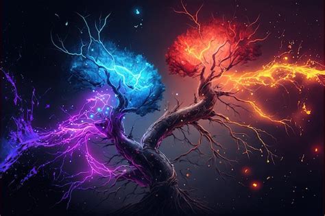 뉴런은 밝은 색상의 시냅스 번개 별 링크드인 색상 스플래쉬 요소 뇌 뉴런 및 전기 신호 분기 수상돌기 개념 Generative