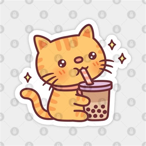 Cute Tabby Cat Drinking Bubble Tea Bubble Tea Magnet Teepublic