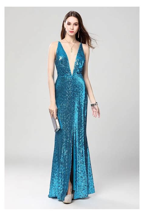 Sexy Sequins V Neck Backless Evening Dress 92 Ck643