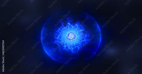Abstract Sphere Atom With Electrons Flying Glowing Bright Particles And Energy Magic Field