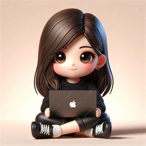 Premium Photo 3d Chibi Character Featuring A Realistic Girl Sitting