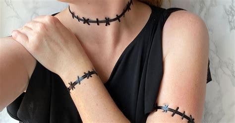 Stitched Neck Choker Bracelets And Armbands By Penolopybulnick