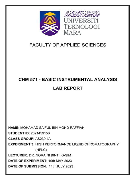 Lab Report Hplc Pdf High Performance Liquid Chromatography