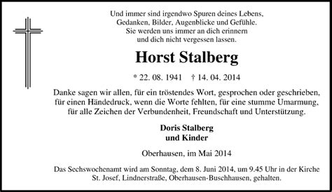 Traueranzeigen Von Horst Stalberg Trauer In Nrw De