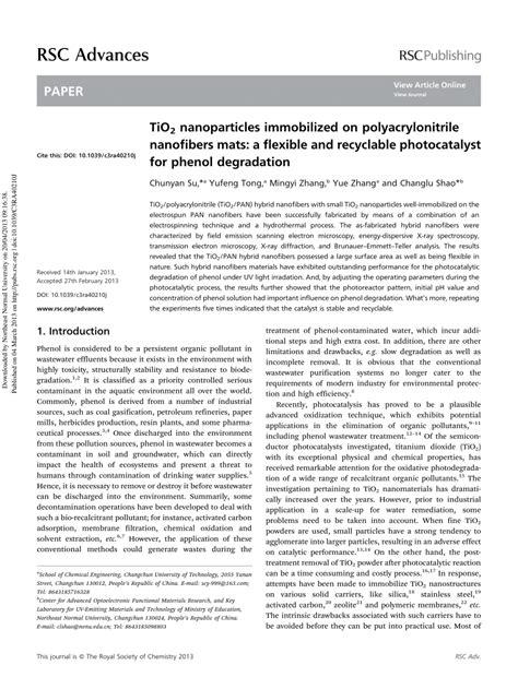 Pdf Tio2 Nanoparticles Immobilized On Polyacrylonitrile Nanofibers Mats A Flexible And