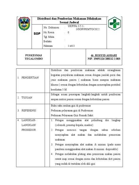 Sop Distribusiandpemberian Makan Pasien Pdf