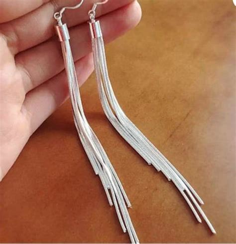 Extra Long Silver Chain Earrings Dangleformal Earringslong Etsy