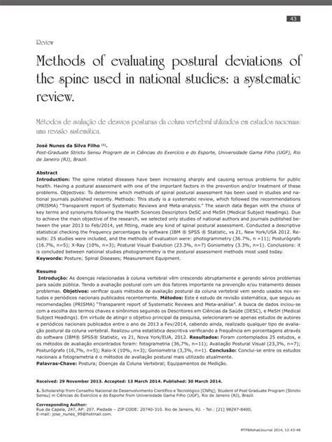 Pdf Methods Of Evaluating Postural Deviations Of The Spine Used In