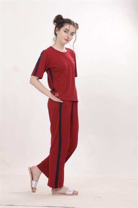 Maroon With Navy Blue Side Strip Loungewear Mx Css04 Miazi
