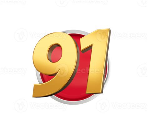Gold Number 91 Gold Number Ninety One On Rounded Red Icon 3d