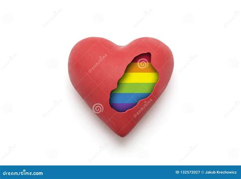 Rotes Herz Mit Regenbogenfarben Von Lgbt Nach Innen Stockbild Bild