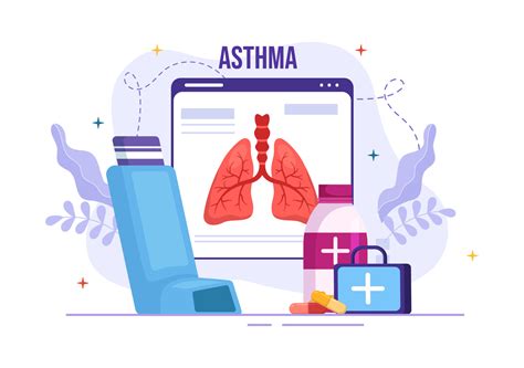 Asthma Disease Vector Illustration With Human Lungs And Inhalers For