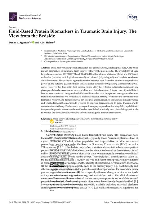 Pdf Fluid Based Protein Biomarkers In Traumatic Brain Injury The