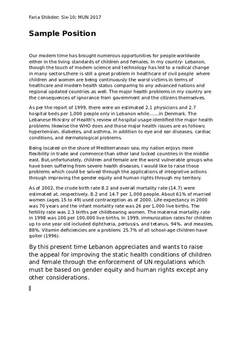 Doc Sample Position For Model United Nation Program