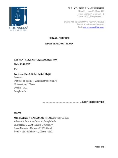 Legal Notice Sample Pdf Dhaka World Politics