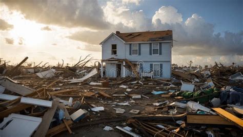Resilient House Standing Amid Rubble Symbol Of Survival And Strength