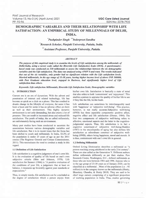 Singh Et Al 2021 Demographic Variables And Their Relationship With