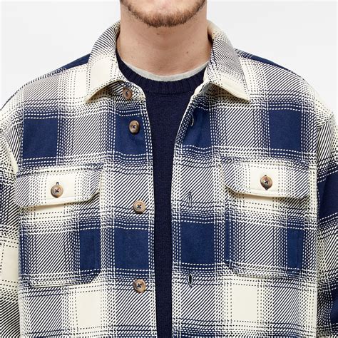 Polo Ralph Lauren Quilted Plaid Overshirt Winter Cream Newport Navy