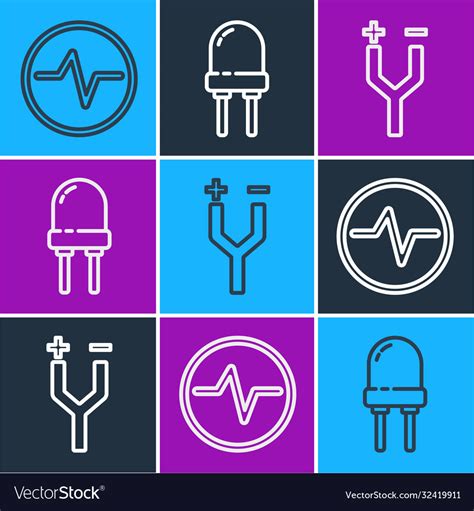 Set Line Electric Circuit Scheme Electric Cable Vector Image