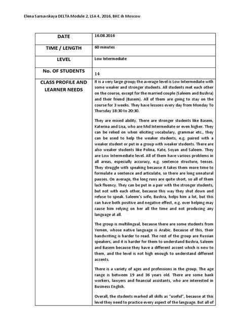Elena Sarnavskaya Delta M2 2016 Lesson Plan Pdf Second Language