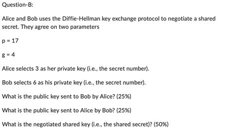 Solved Question B Alice And Bob Uses The Diffie Hellman Key Chegg