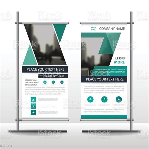 Hijau Segitiga Bisnis Roll Up Banner Template Desain Datar Abstrak