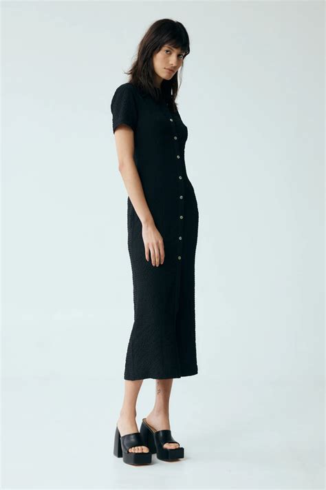 Waffle Midi Shirt Dress Black Third Form Ted And Olive Boutique