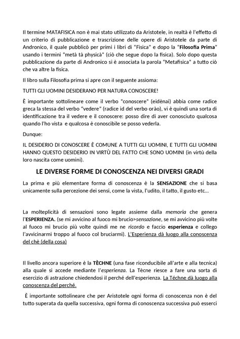 Aristotele Sintesi Sulla Sua Dottrina Docsity