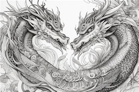 Premium Ai Image A Drawing Of Two Dragons Facing Each Other