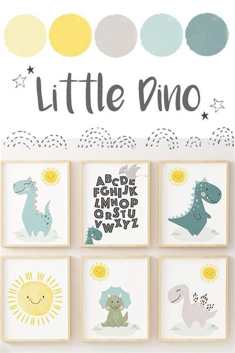 Set Of 6 Cute Dinosaur Themed Nursery Prints Dinosaurnursery