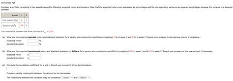 operator the covariance between the asset returns is