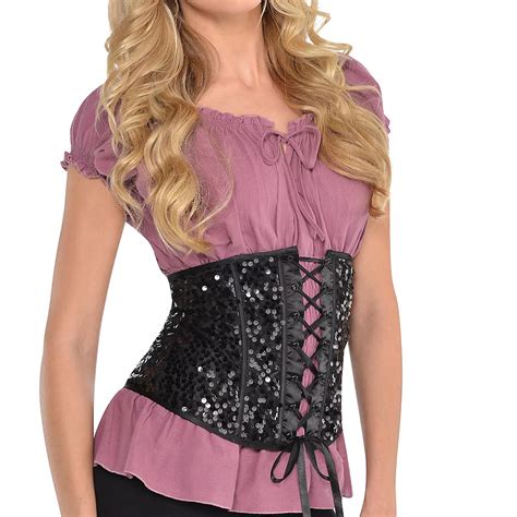 Black Sequin Corset Waist Cincher Party City