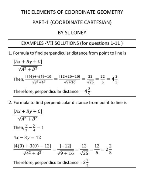 SOLUTION The Elements Of Coordinate Geometry Part Examples Solutions For Questions