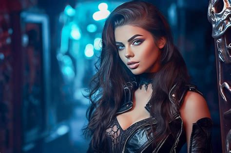 Impresionante Mujer De Moda Metalera Gótica Vestida Con Una Chaqueta De