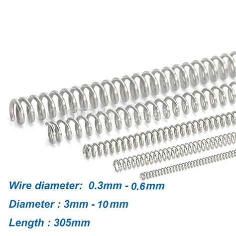 03040506mm 스테인레스 스틸 압축 스프링 크기 3mm 10mm 직경 및 305mm 길이 압력 자동차 카빈에