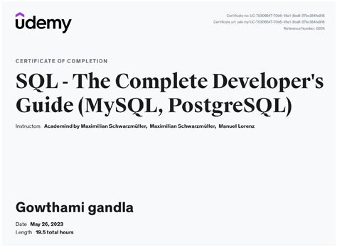 Sql Udemy Mysql Postgresql Udemycertified Data Gowthami Gandla