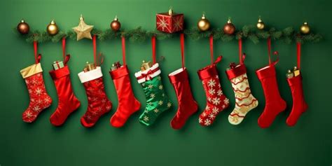Premium Ai Image Creative Layout Made With Christmas Socks On Green
