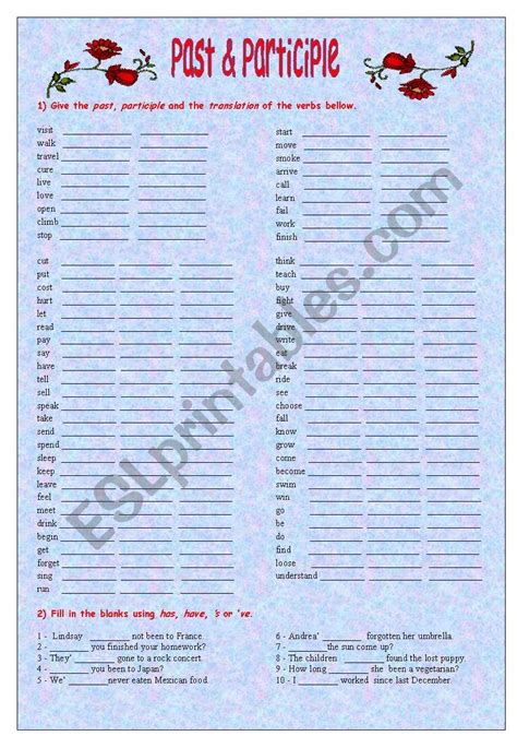 PAST SIMPLE PARTICIPLE ESL Worksheet By Carolcostarodrigues