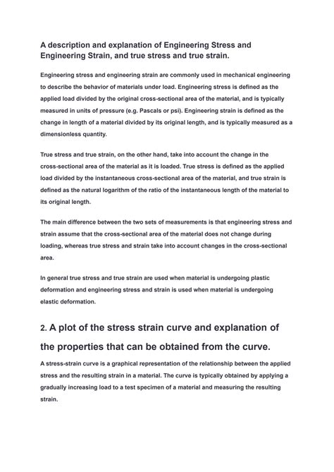Solution A Description And Explanation Of Engineering Stress And