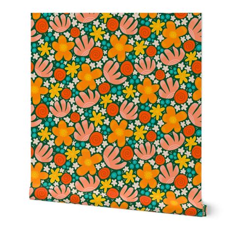 Emily Floral Orange Wallpaper Spoonflower