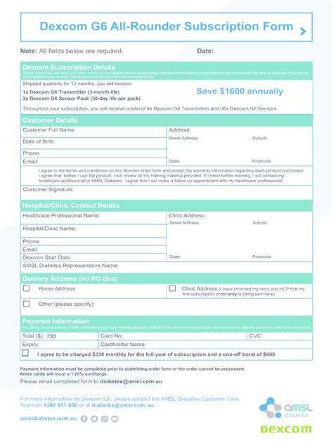 Fillable Online Dexcom G6 All Rounder Subscription Form Fax Email Print Pdffiller