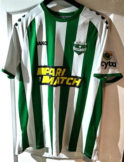 Aris Limassol Home Football Shirt 2022 2023 Sponsored By Pari Match